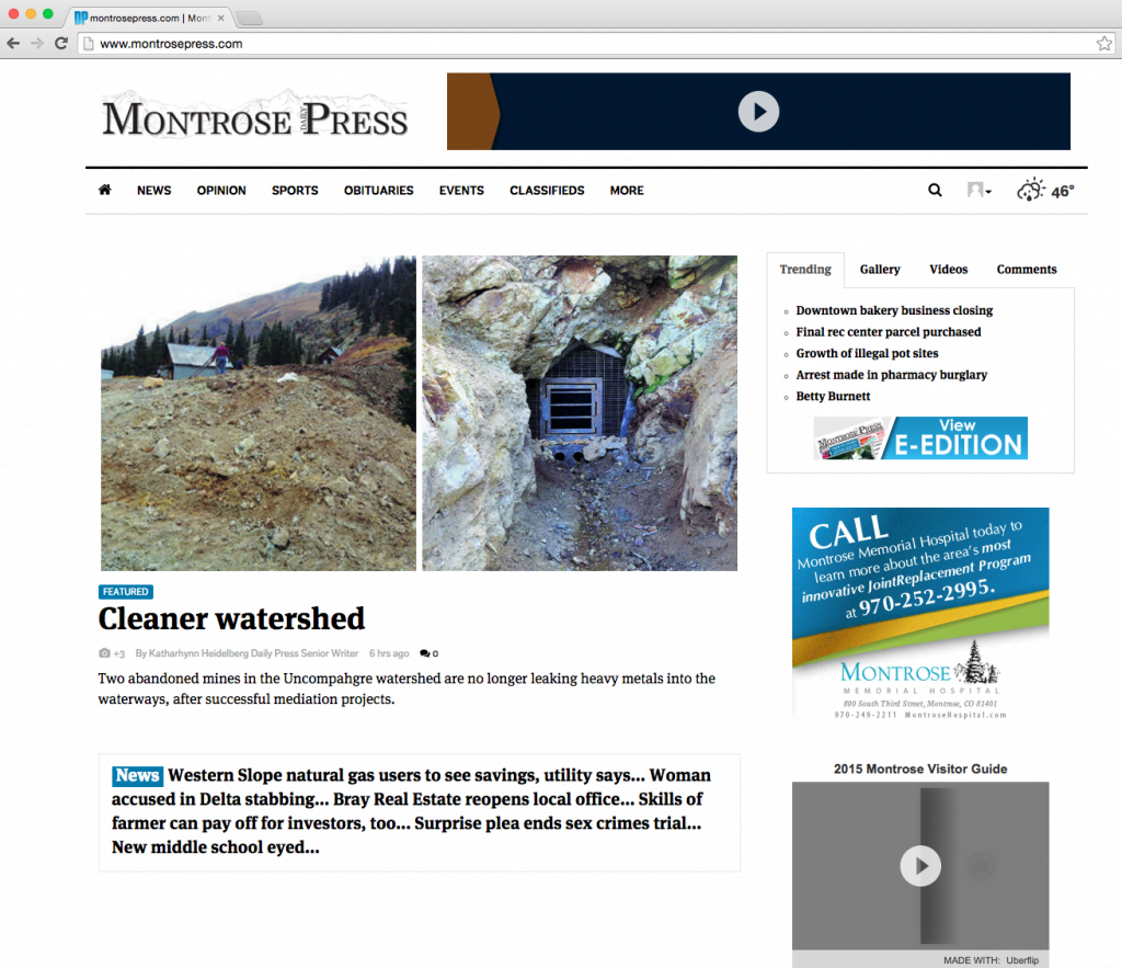 Mine Remediation Projects Make Front Page of Montrose Daily Press – Uncompahgre Watershed ...